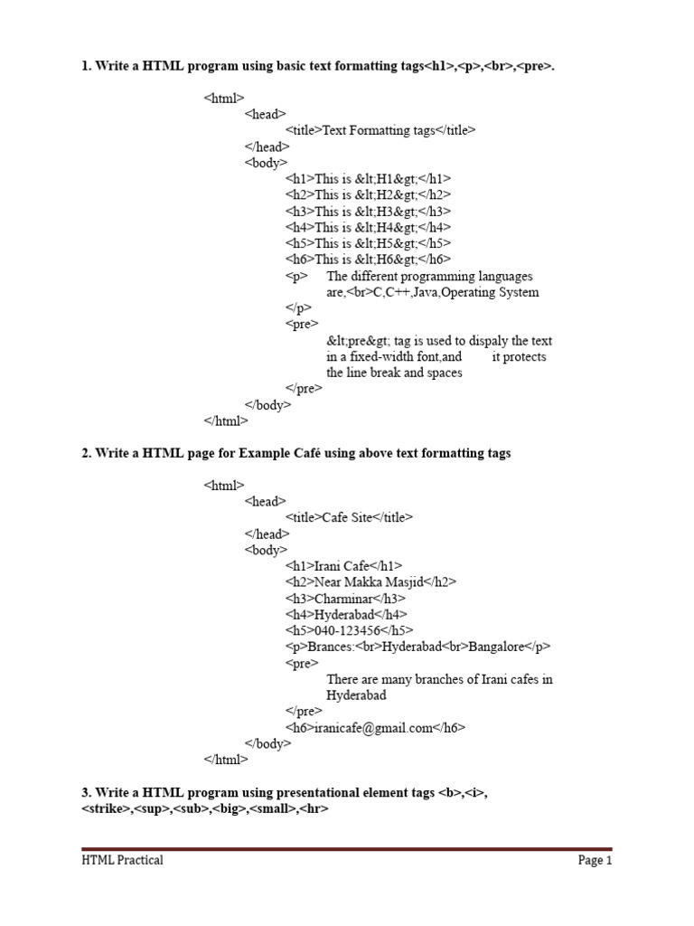 HTML Practiacal Programs | PDF | Cakes | World Wide Web