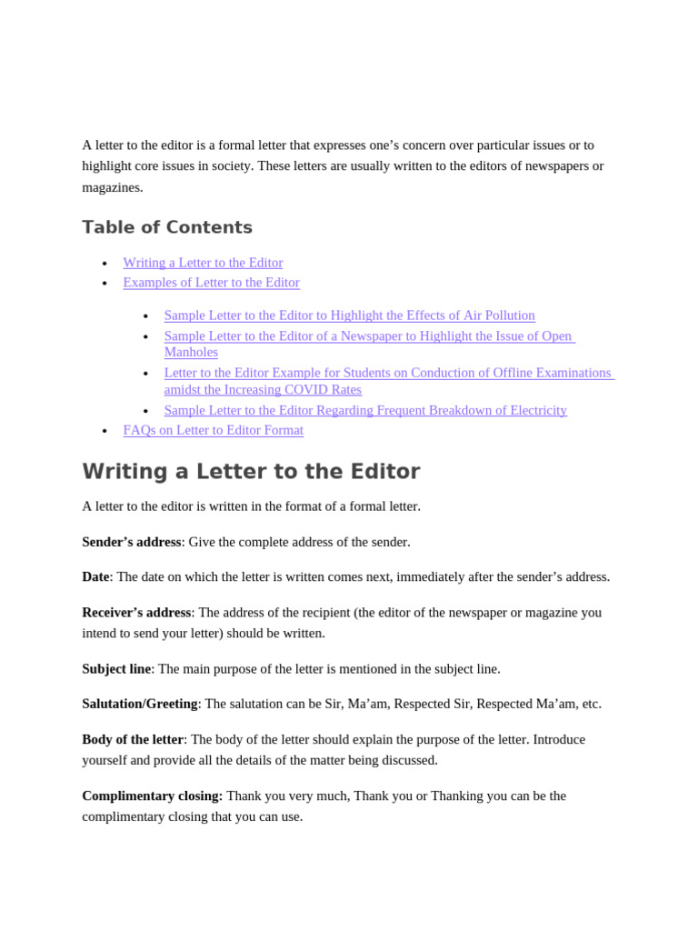 Writing Letters to the Editor: Samples | PDF | Letter To The Editor ...