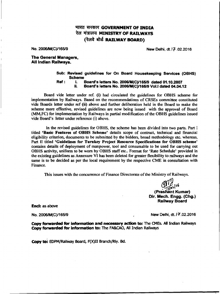 Revised Guidelines For On Board Housekeeping Services OBHS 17.02.16 | PDF | Payments | Banks