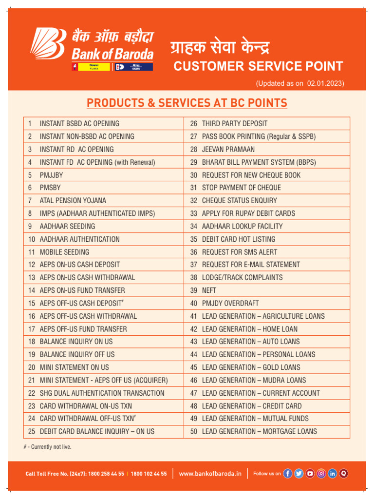 Bank of Baroda BC Point Services Guide | PDF