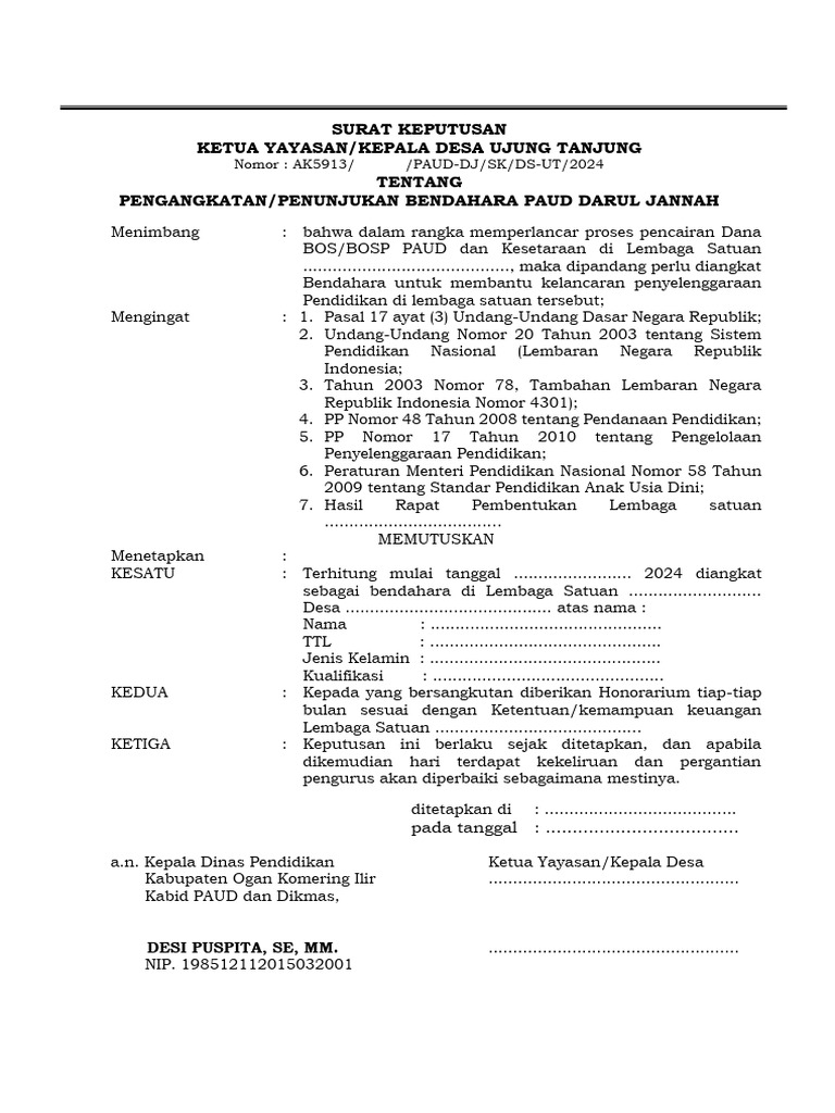 SK Bendhara Bosp 2024 | PDF | Pengelolaan Keuangan & Uang