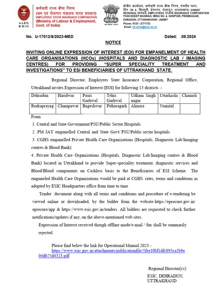 ESIC Super Speciality Empanelment Guidelines | PDF | Indemnity | Medical Imaging