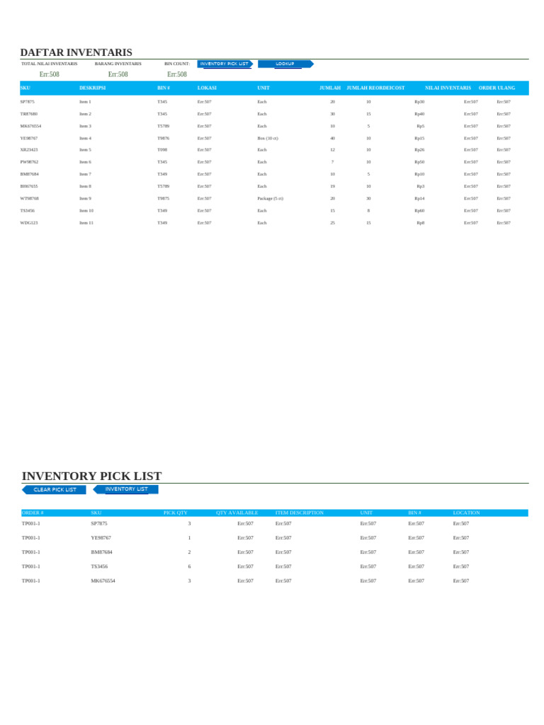 Template 14 Management Inventaris Dengan Inventaris Pick List | PDF ...