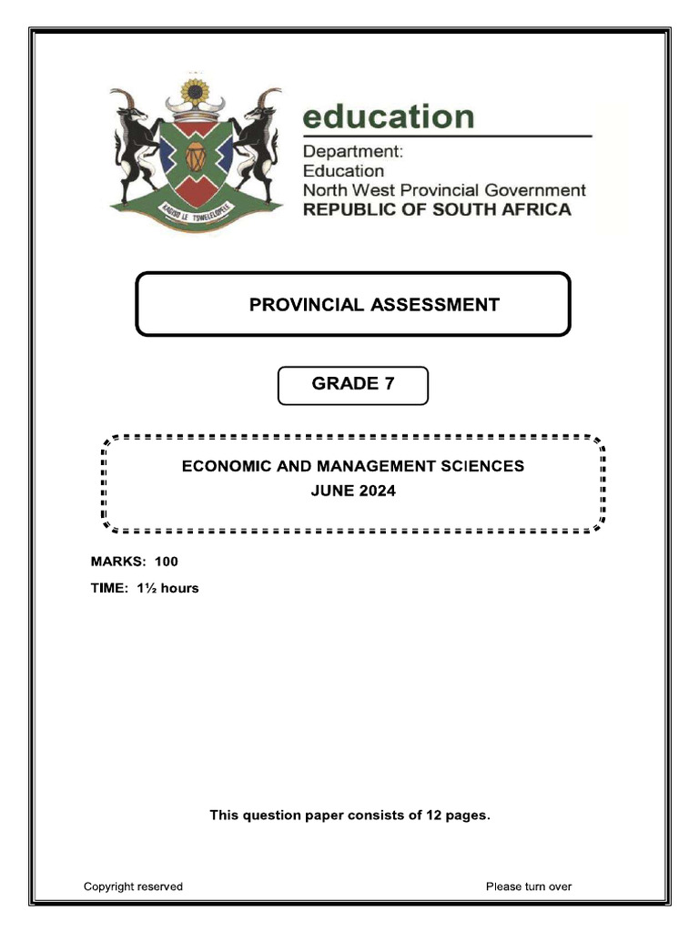 ED Exam Paper Grade 7 For EMS | PDF