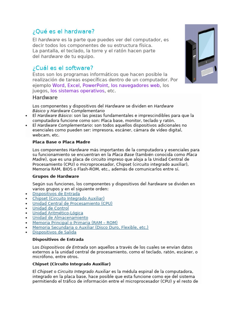 Hardware: Básico y Complementario | PDF | Hardware de la computadora ...