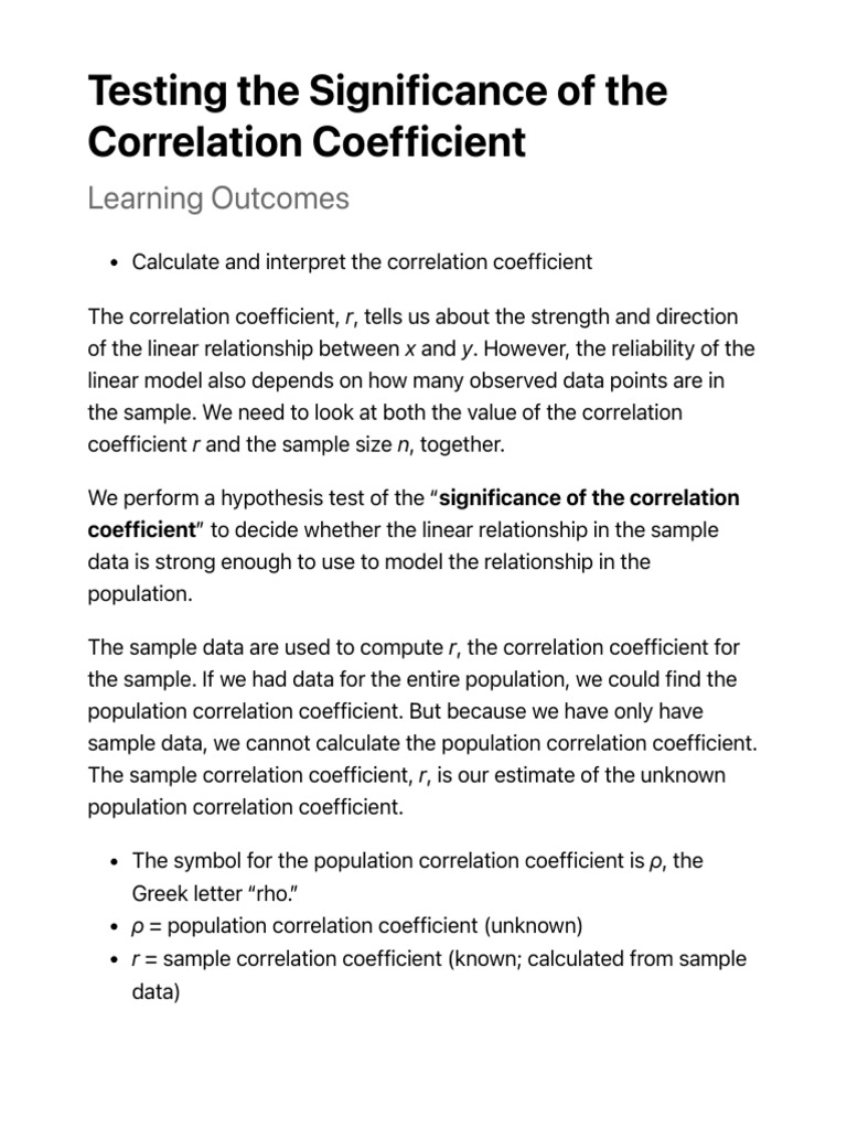 Testing The Significance of The Correlation Coefficient | PDF | Errors ...