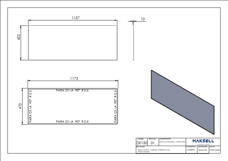 D0150 - (Serv) Chapas - Gabinete Sobrepor 1200 - Fundo Interno | PDF