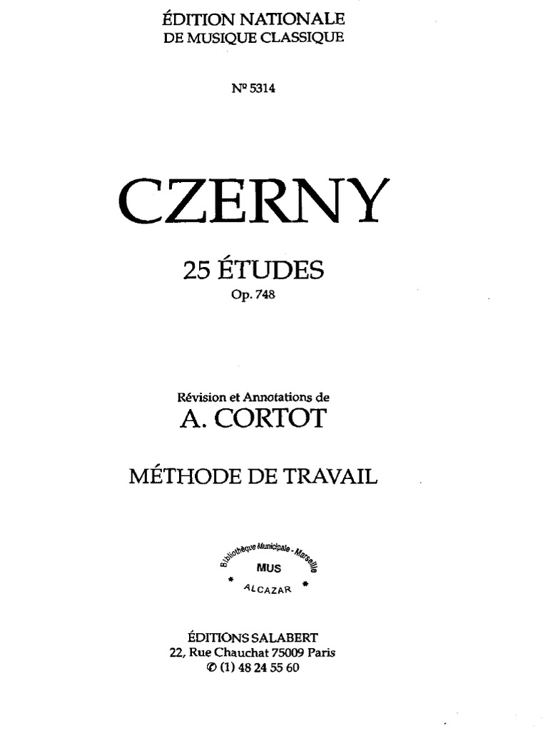 Czerny 25 Etudes Op 748 Methode de Travail Cortot Compress | PDF
