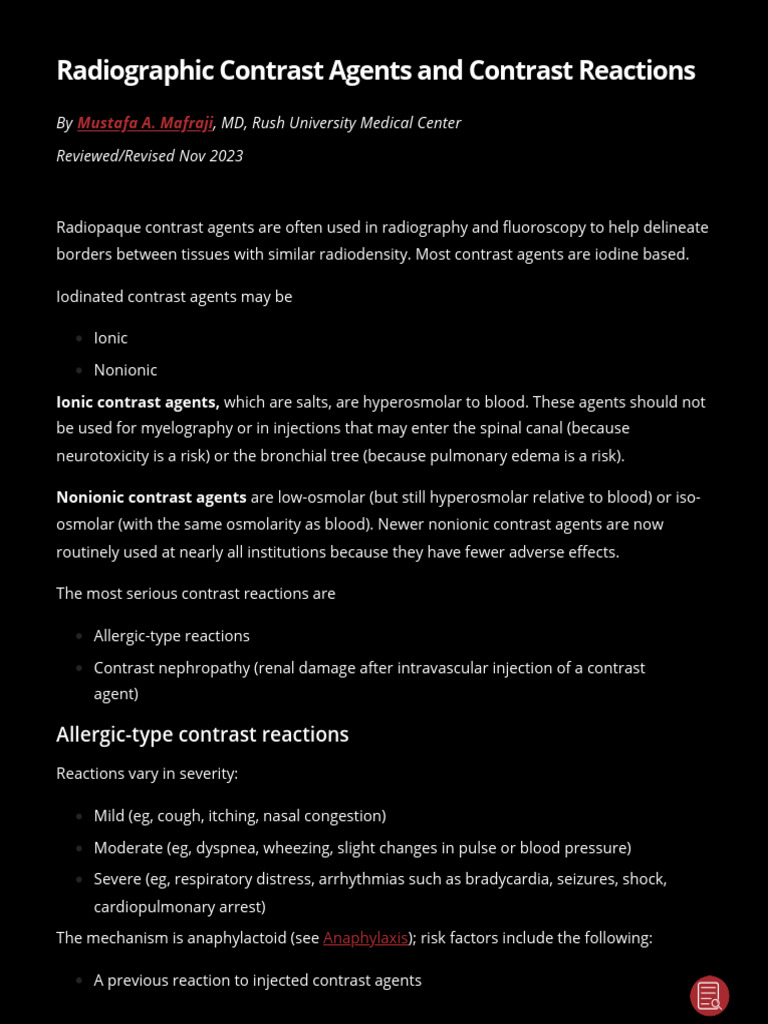 Radiographic Contrast Agents and Contrast Reactions | PDF | Clinical ...