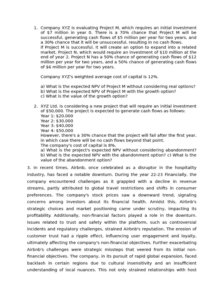 BBA SFM Practice Questions | PDF | Net Present Value | Airbnb