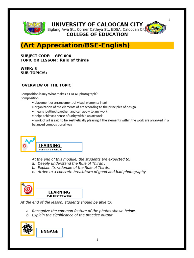 Art Appreciation Module Week8 | PDF | Composition (Visual Arts) | Artistic Techniques