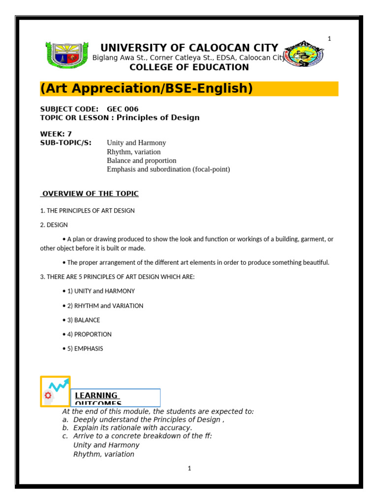 Art Appreciation Module Week7 | PDF | Composition (Visual Arts) | Symmetry