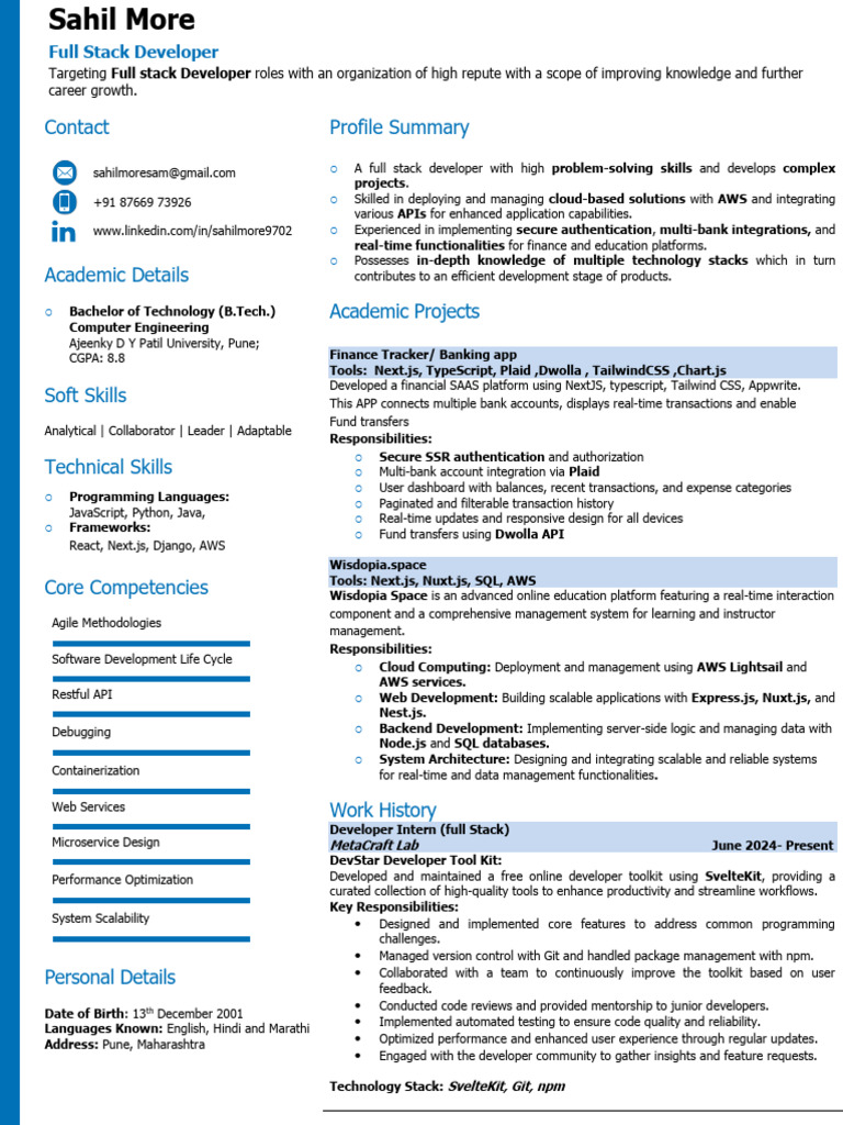 Sahil More Resume-2 | PDF | Software Engineering | Software