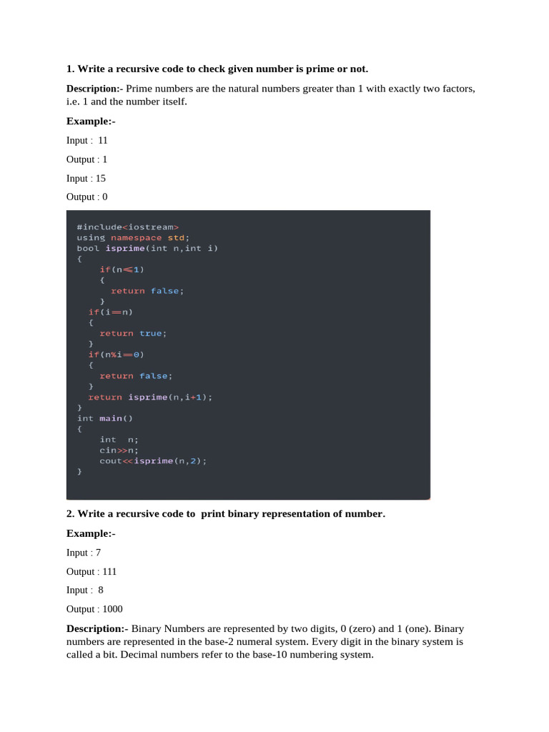 Write A Recursive Code To Check Given Number Is Prime or Not | PDF ...