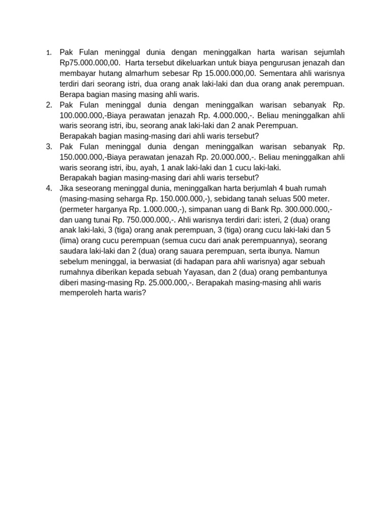 Pembagian Harta Warisan Ahli Waris | PDF