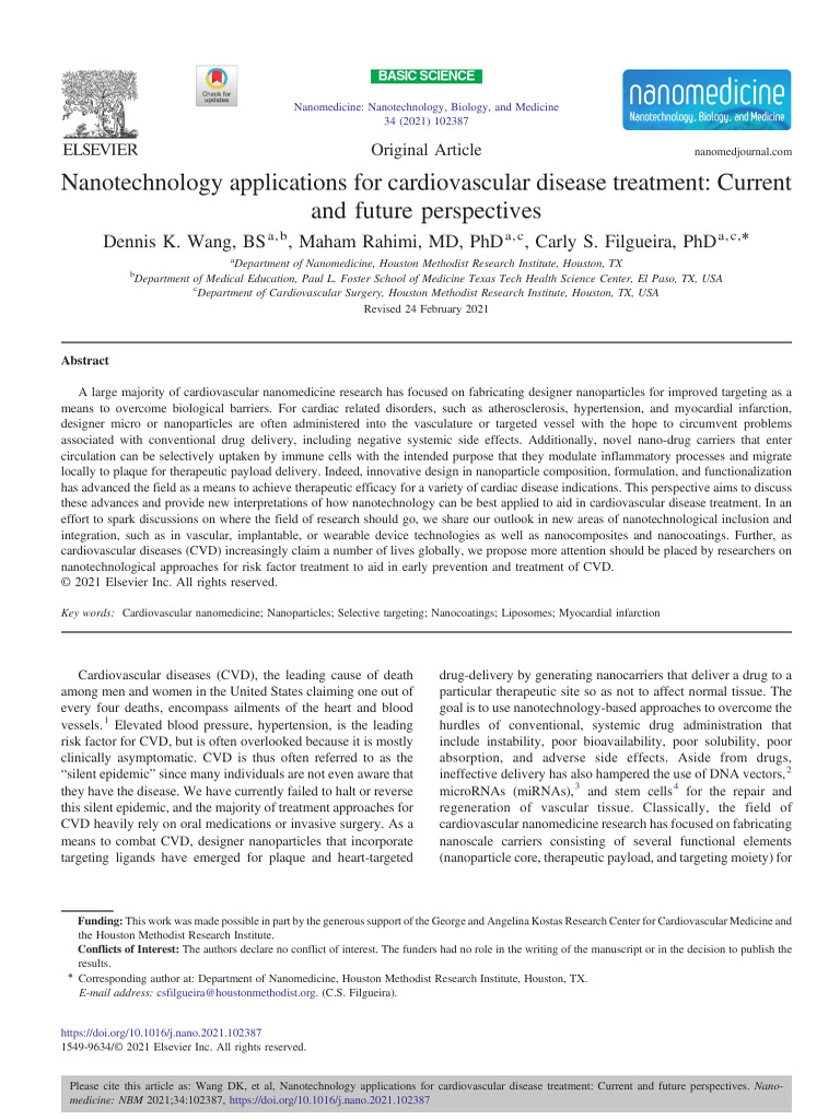 Nanotechnology Applications For Cardiovascular Disease Treatment | PDF ...