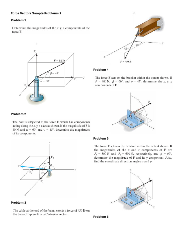 Force Vectors Problem Set 2 | PDF