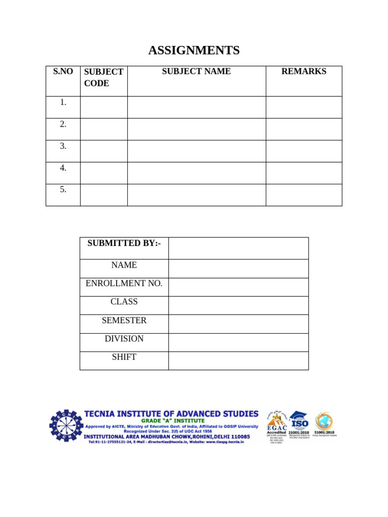 Assignment Cover Page Format | PDF
