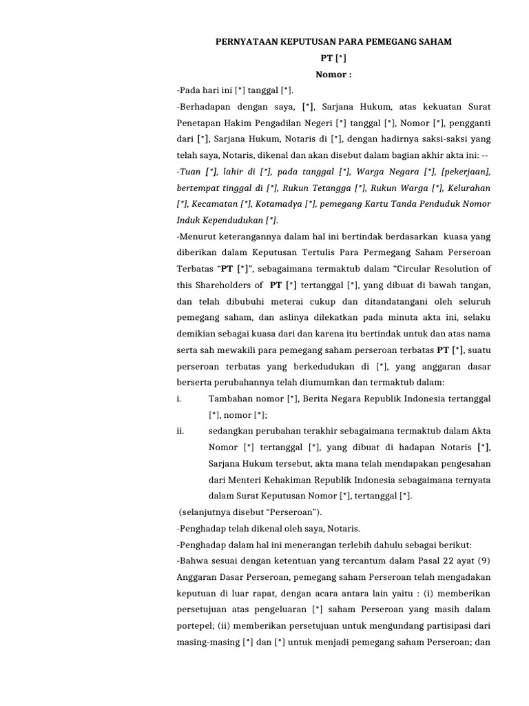 Akta Inbreng Setoran Modal Perseroan | PDF