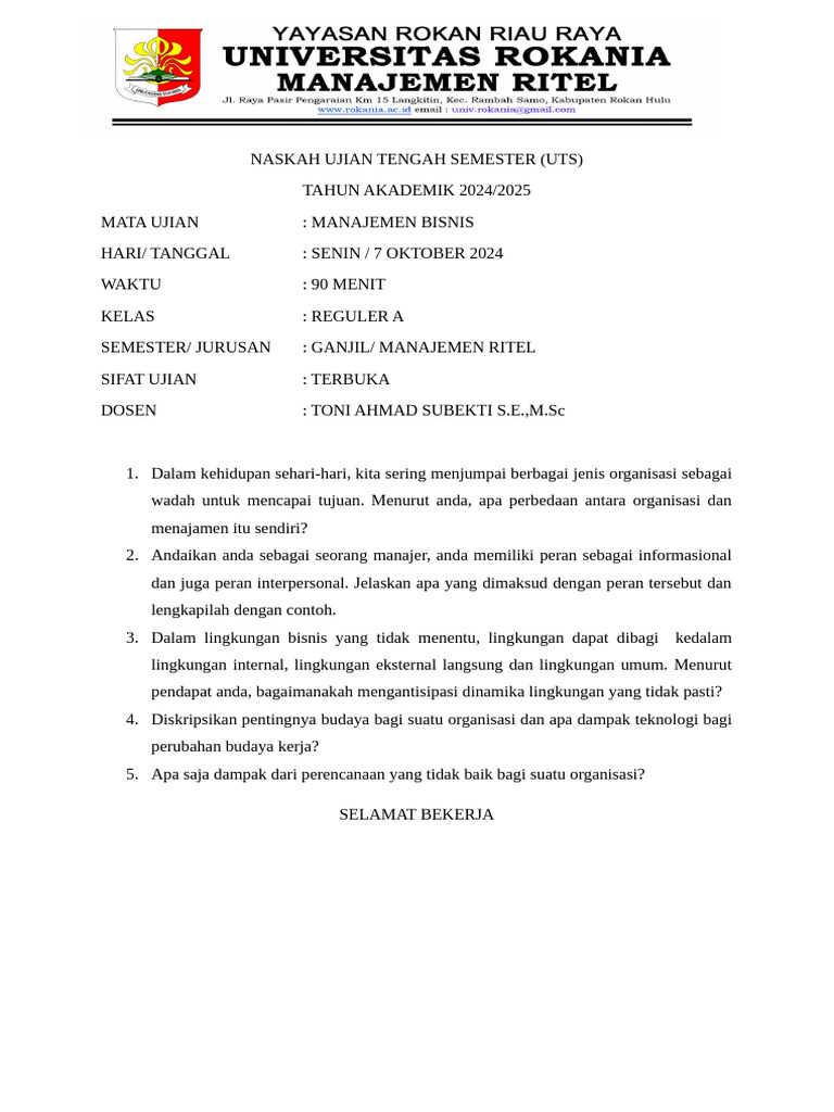 Naskah Uts Manajemen Bisnis A B | PDF