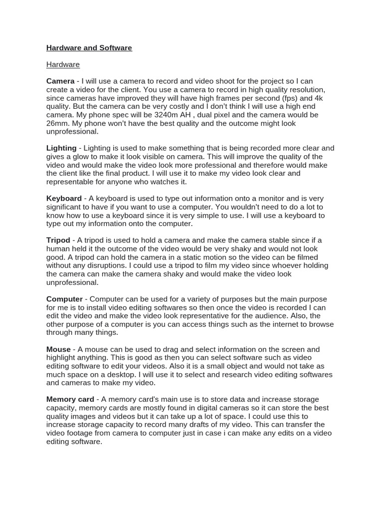 Hardware and Software.V2 | PDF | Video | Camera