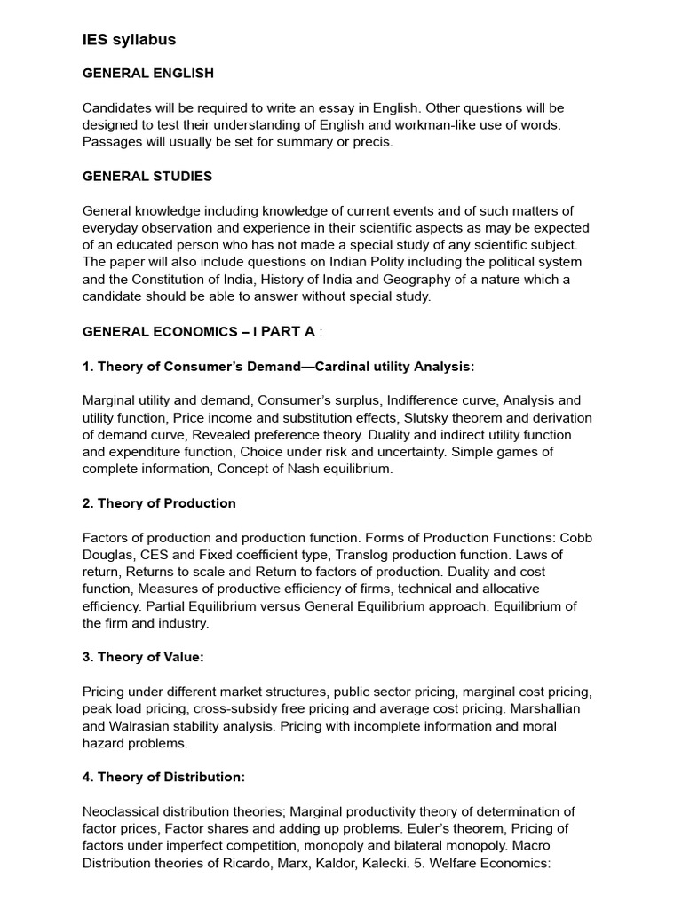 IES SYLLABUS | PDF | Economics | Utility