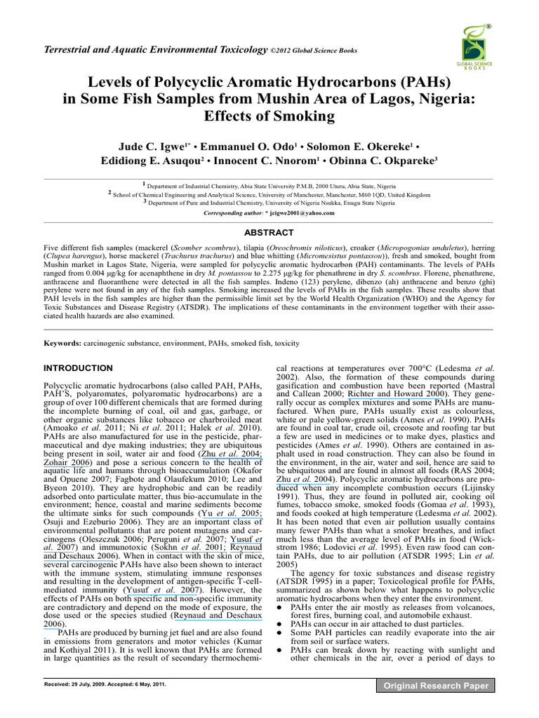 Levels of Polycyclic Aromatic Hydrocarbons | PDF | Polycyclic Aromatic Hydrocarbon | Chemistry
