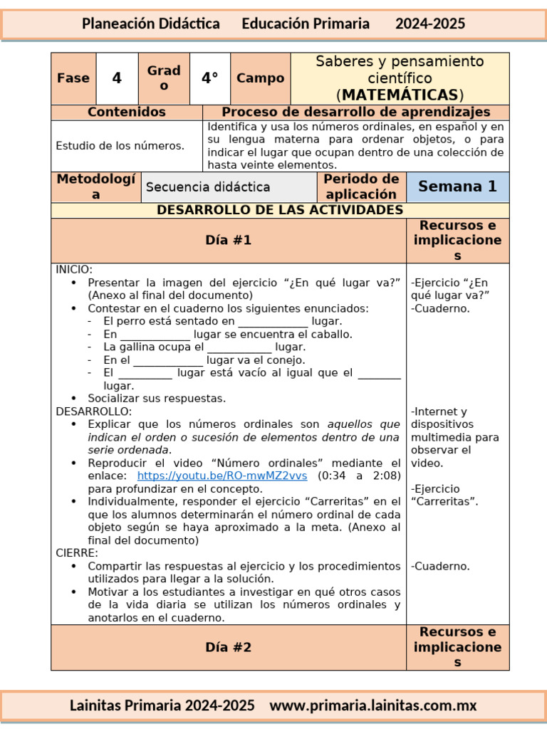 4to Grado Noviembre - 09 Matem Ticas Planeaci N (2024-2025) | PDF | Aprendizaje