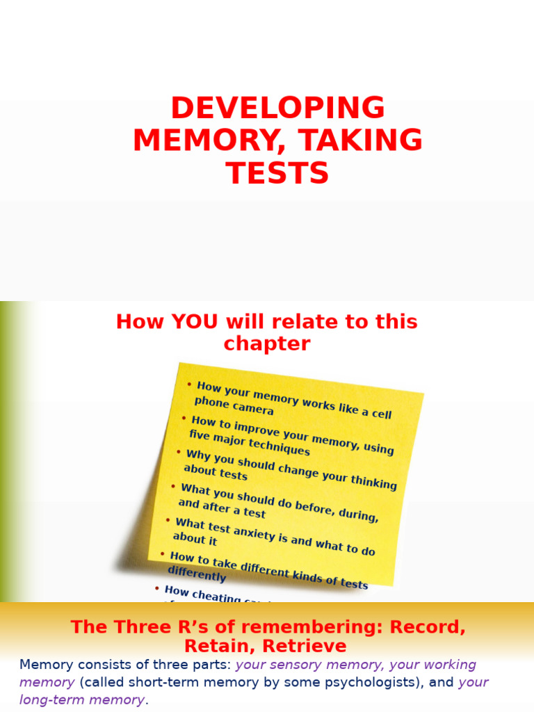 Week 9 Developing Memory and Taking Tests | PDF | Multiple Choice | Anxiety