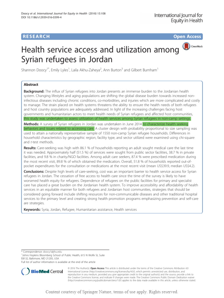 Health Service Access and Utilization Among Syrian | PDF | Refugee ...