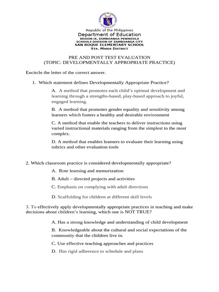 PrePost - DANLAG - Without Answers | PDF | Learning | Teachers