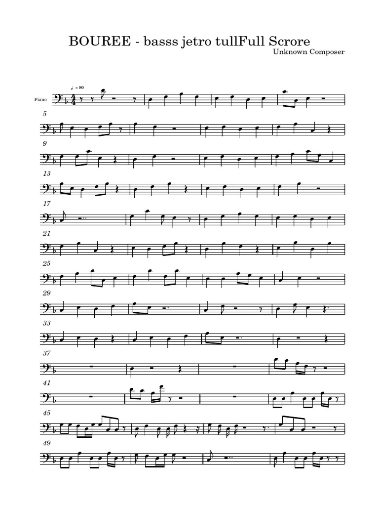 Bouree Bass Score - Jethro Tull | PDF