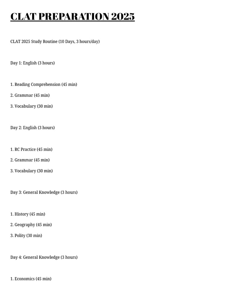 CLAT 2025 Study Plan and Materials | PDF | Teaching Methods & Materials ...