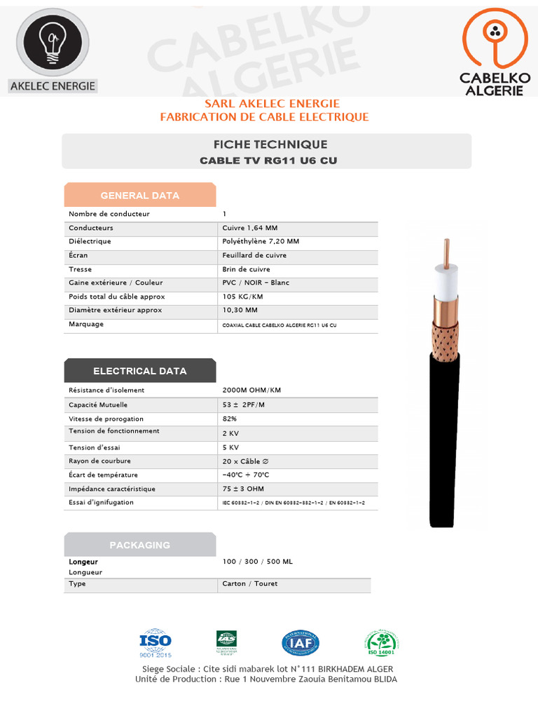 Câble Coaxial RG11 AKELEC Énergie | PDF