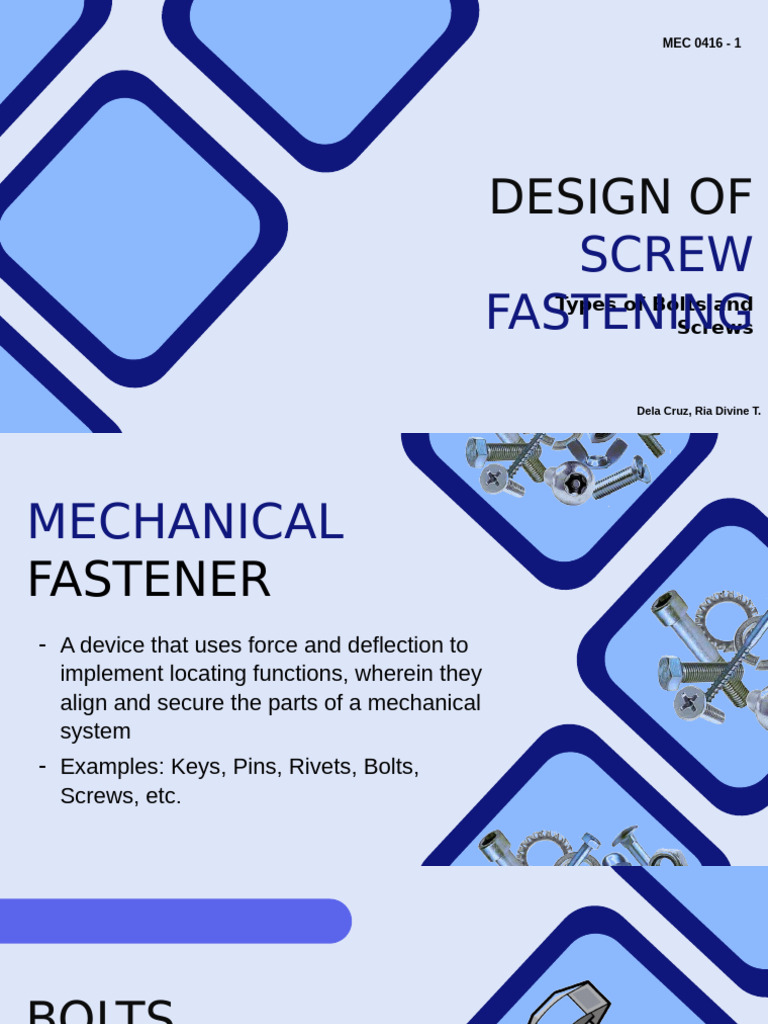 Types of Bolts and Screws | PDF | Screw | Mechanical Engineering