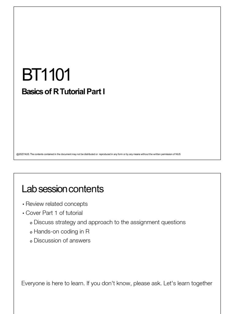 Bt1101 l1 Lab - Basics of R Ay2425 | PDF | Variable (Computer Science) | Data Type