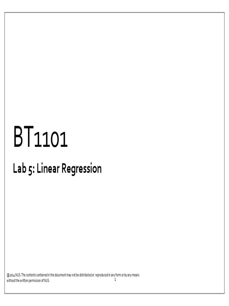 BT1101 L5 LAB - Linear Regression AY2425S1 | PDF | Linear Regression | Regression Analysis