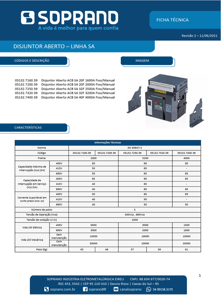 Ficha Técnica de Disjuntores ACB SA | PDF | Engenharia Elétrica ...
