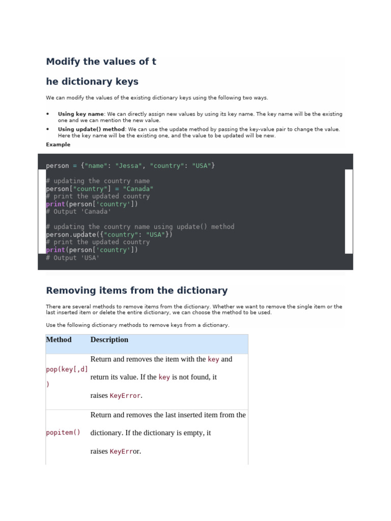 Modify The Values Of The Dictionary Keys Day 2 Pdf Computer Science Programming Paradigms