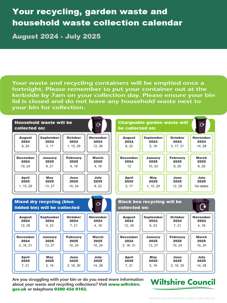 Wiltshire Waste Collection Calendar 2025 | PDF | Economy And The ...