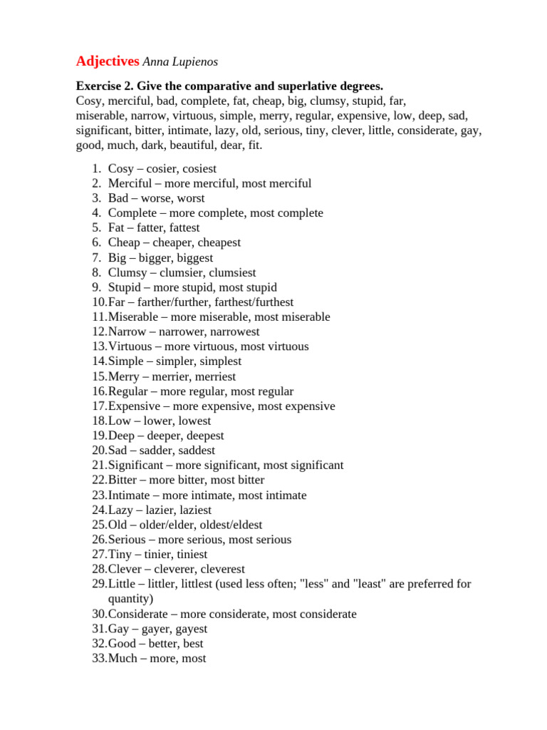 Adjectives Anna Lupienos | PDF | Syntax | Morphology