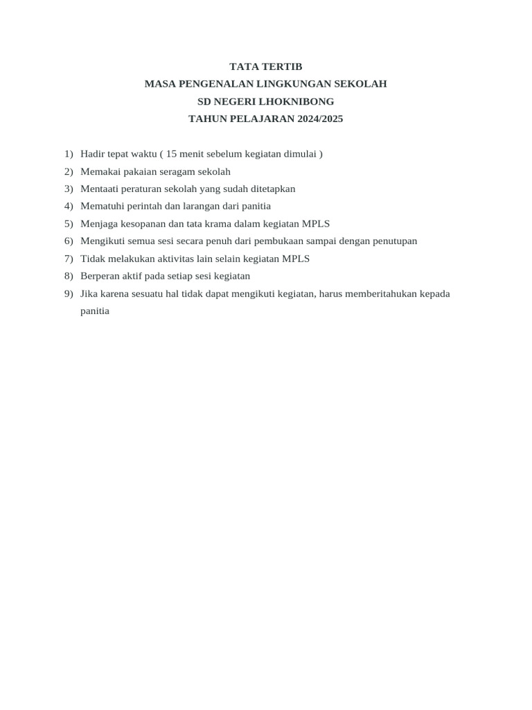 Tata Tertib Peserta Didik Kegiatan MPLS | PDF