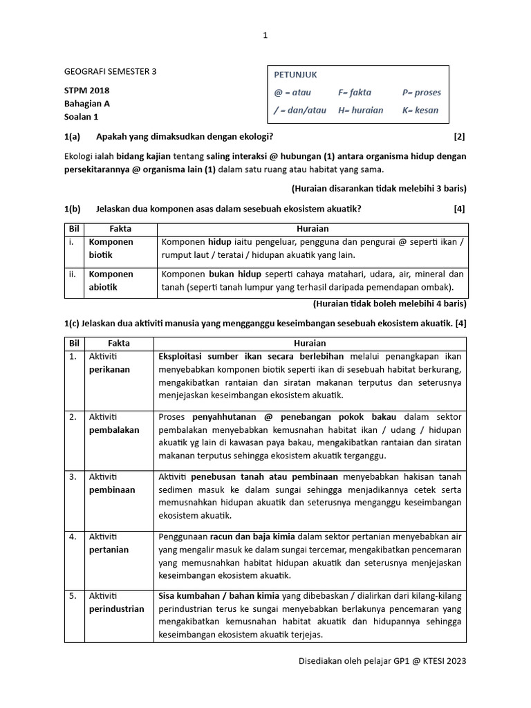 STPM Geo s3 2018 Gp1 Sesi 2023 | PDF
