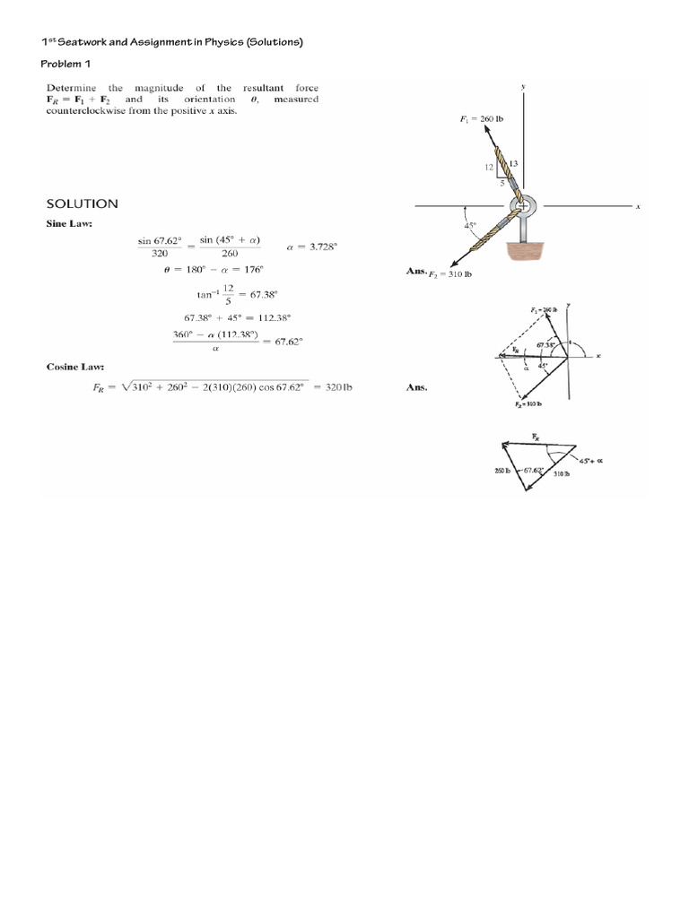 Solutions To 1st Seatwork and Assignment in Physics | PDF