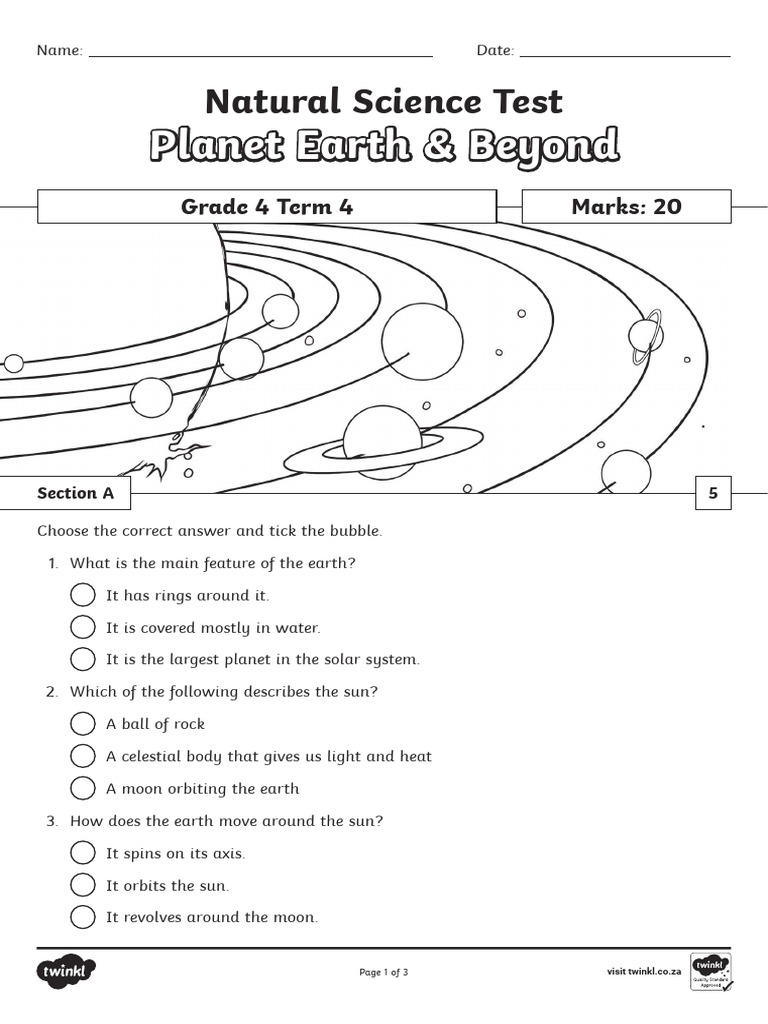 Grade 4 Science: Earth & Moon Test | PDF | Moon | Sun