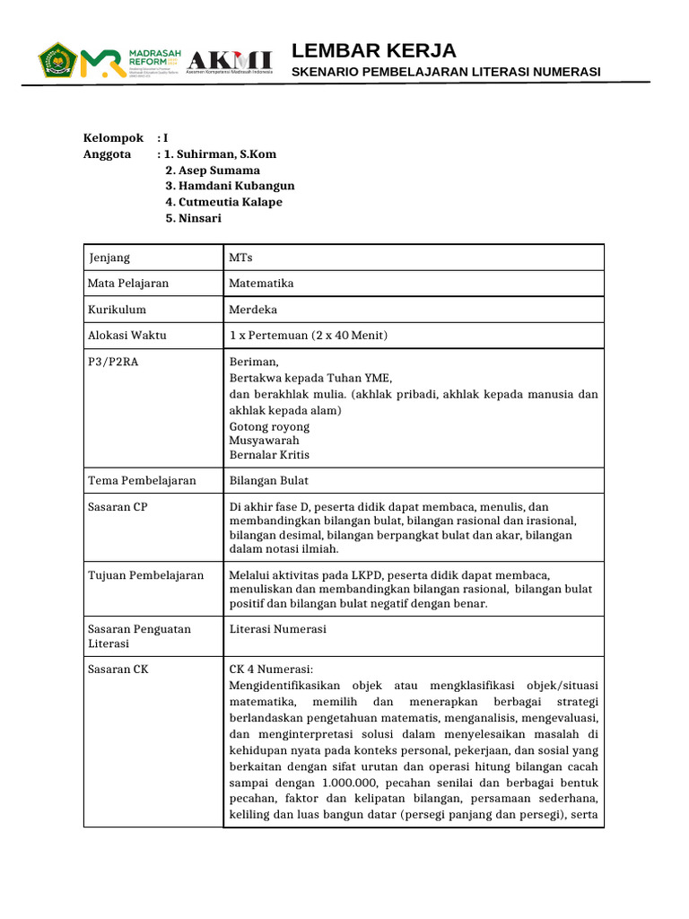 Skenario Pembelajaran Bilangan Bulat | PDF
