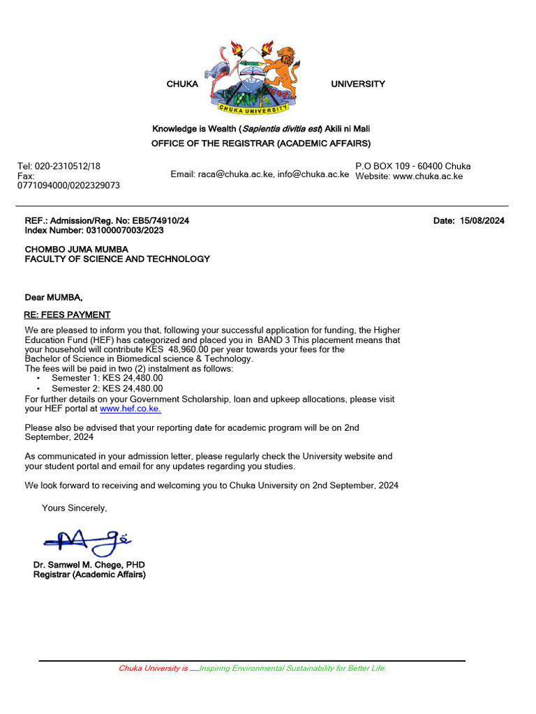 Chuka University Fee Structure 2024 | PDF