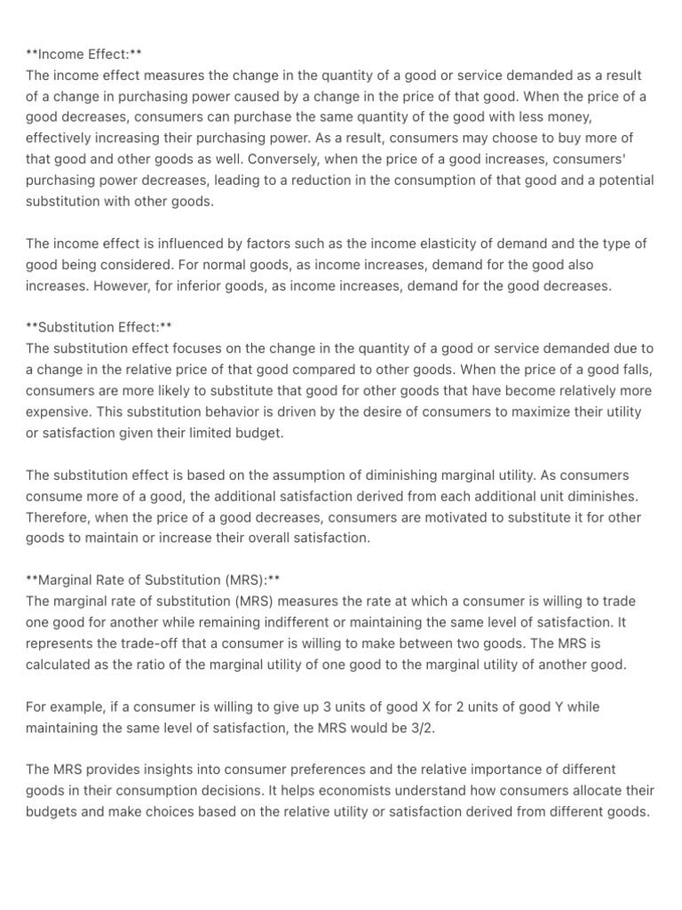 **Income Effect:** | PDF | Utility | Demand