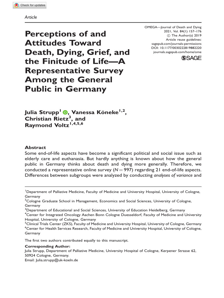 Strupp Et Al 2019 Perceptions of and Attitudes Toward Death Dying Grief ...