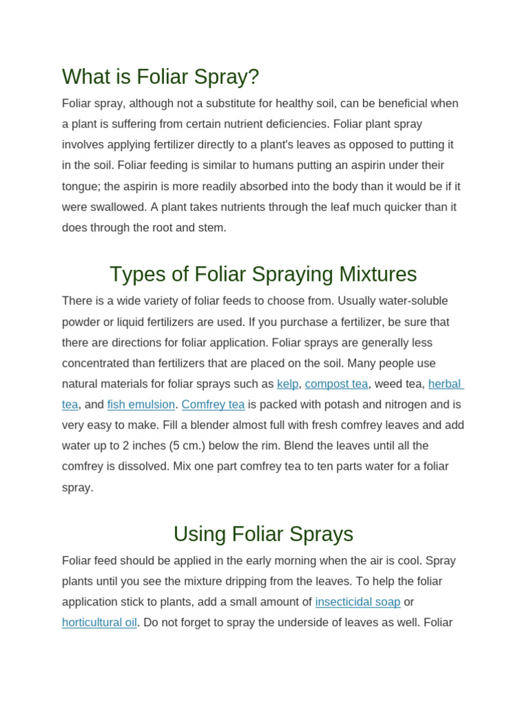 What Is Foliar Spray | PDF | Fertilizer | Soil